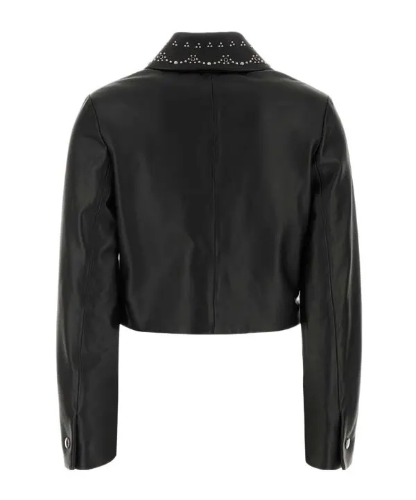 Marni Long-sleeved Leather Jacket With Studded Collar