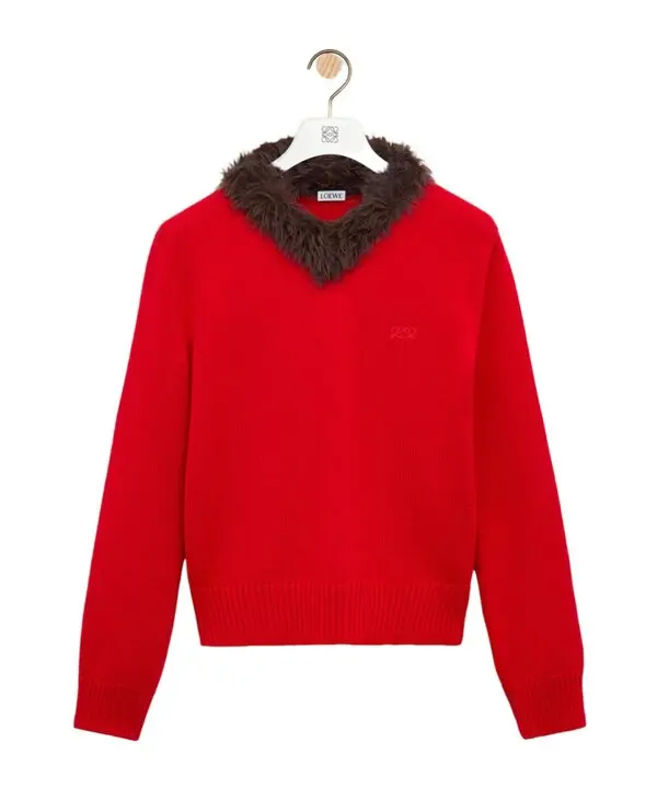 Loewe Wool Sweater With Fur Collar