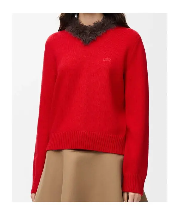Loewe Wool Sweater With Fur Collar