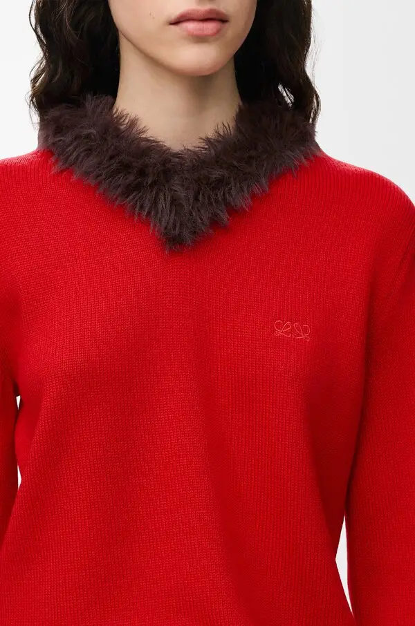 Loewe Wool Sweater With Fur Collar