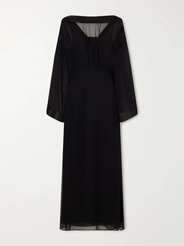 Saloni Yuki Layered Organza And Silk Maxi Dress - Black