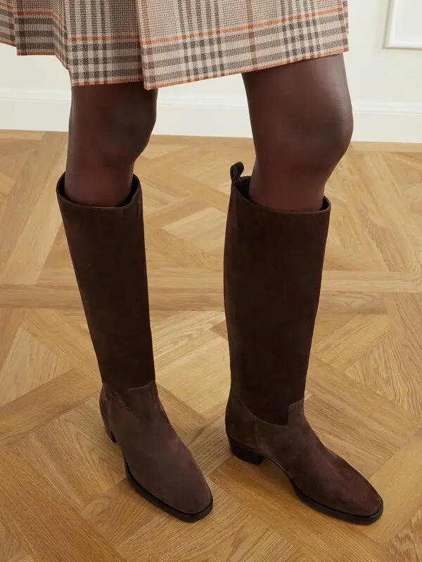 JIMMY CHOO Paneled Suede Knee Boots - Brown
