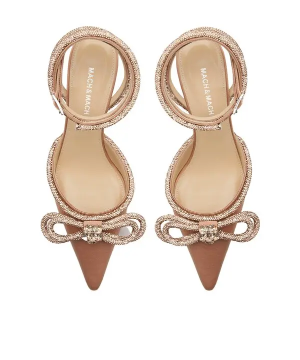 MACHMACH Pointed Toe Embellished Bow Detail Ankle Strap Heels