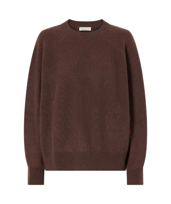 Brunello Cucinelli Ribbed Cashmere Crewneck Sweater - Brown