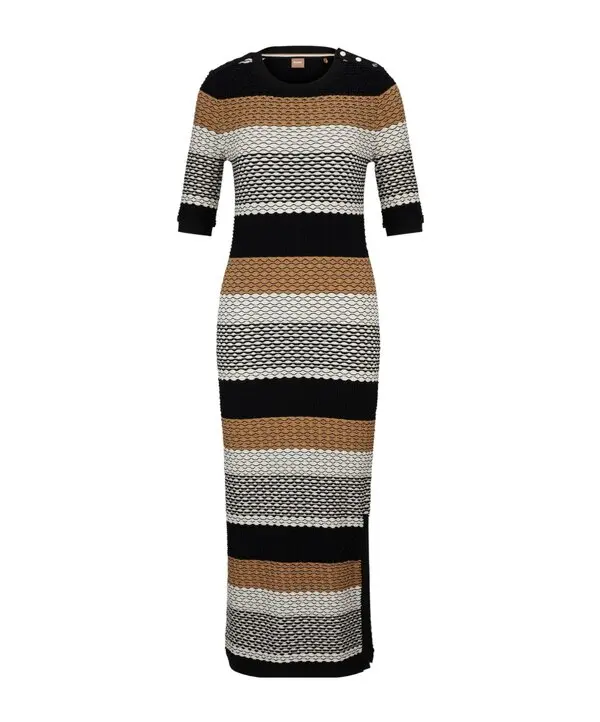 Hugo Boss Colorblock Striped Knit Midi Dress - Black