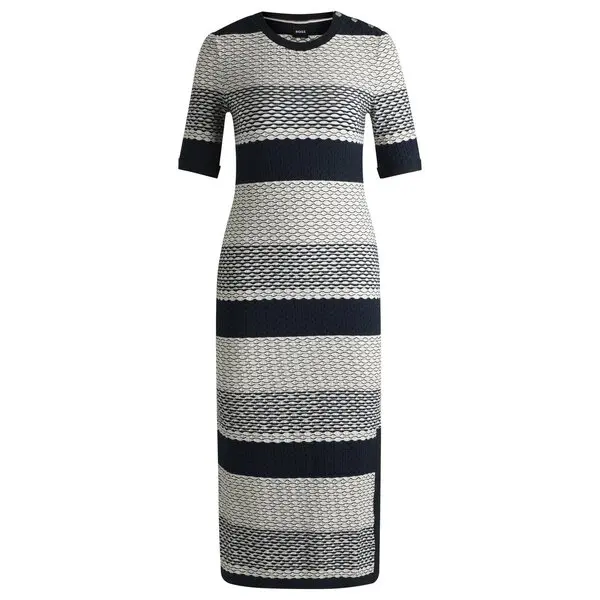 Hugo Boss Colorblock Striped Knit Midi Dress