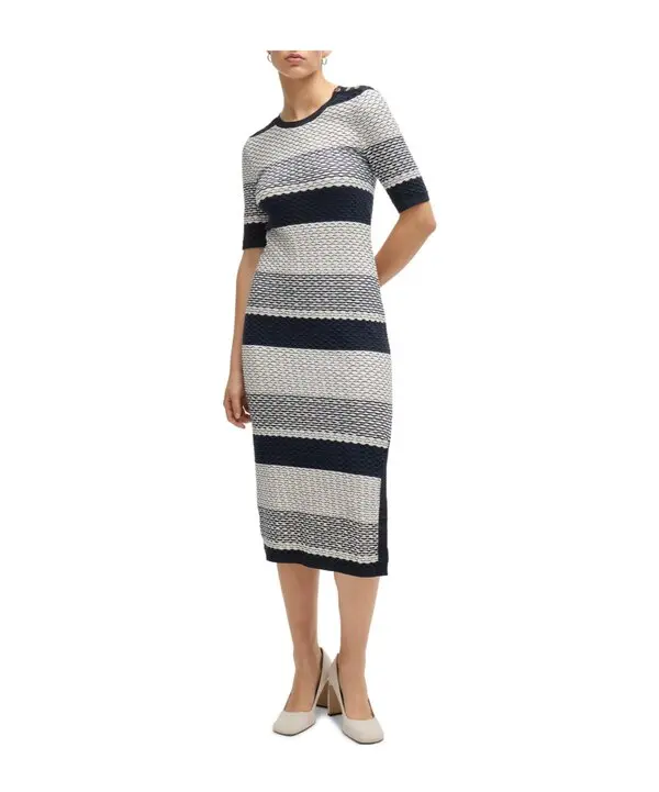 Hugo Boss Colorblock Striped Knit Midi Dress