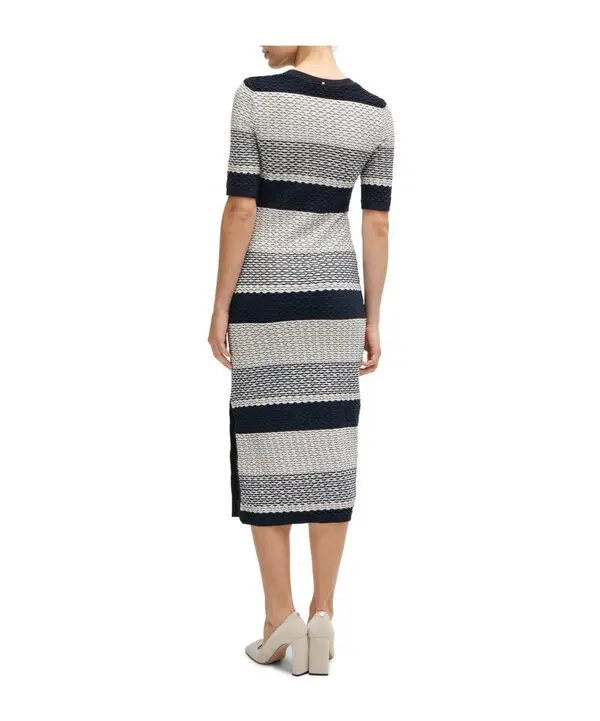 Hugo Boss Colorblock Striped Knit Midi Dress