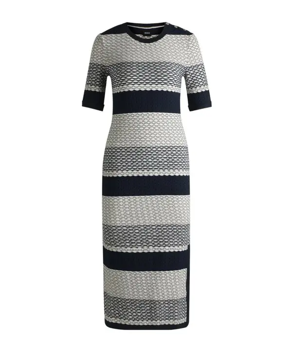 Hugo Boss Colorblock Striped Knit Midi Dress