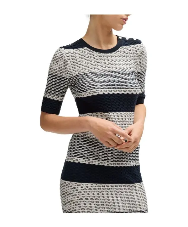 Hugo Boss Colorblock Striped Knit Midi Dress