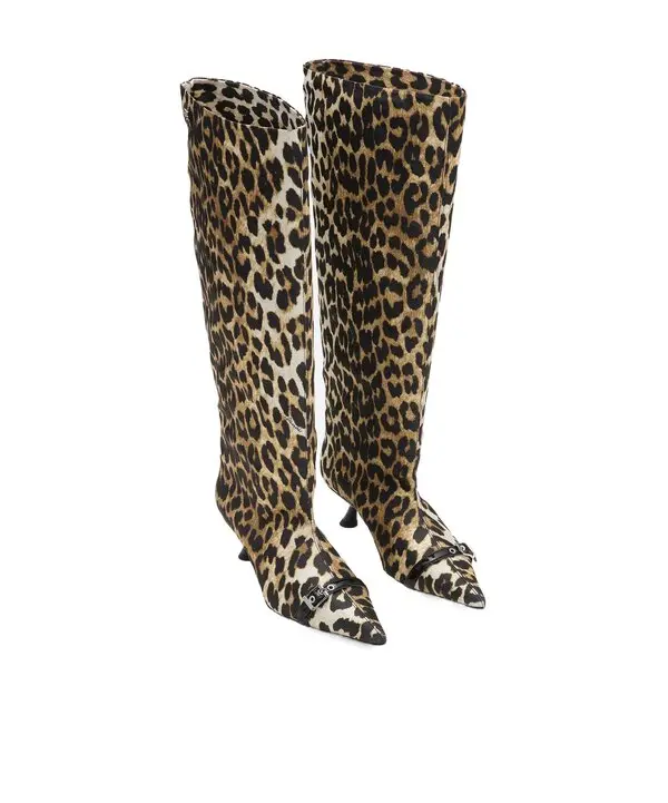GANNI Leopard Print Knee-high Boots - Black
