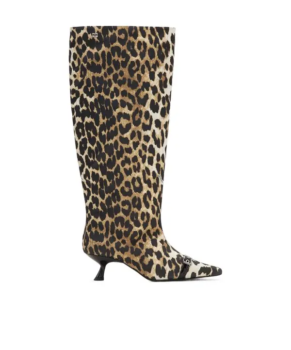 GANNI Leopard Print Knee-high Boots