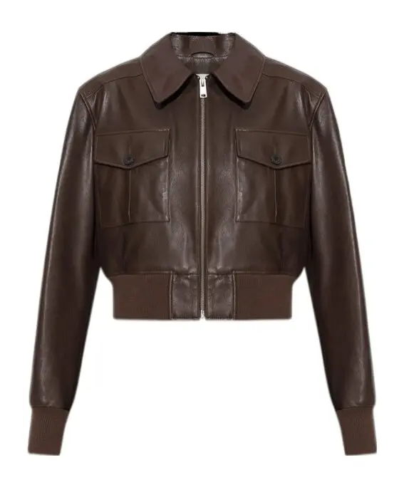 ARMA Collared Cropped Leather Jacket - Brown