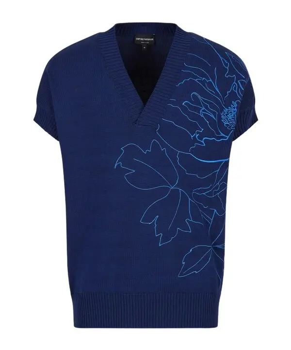 Emporio Armani V-neck Knit Vest With Floral Embroidery