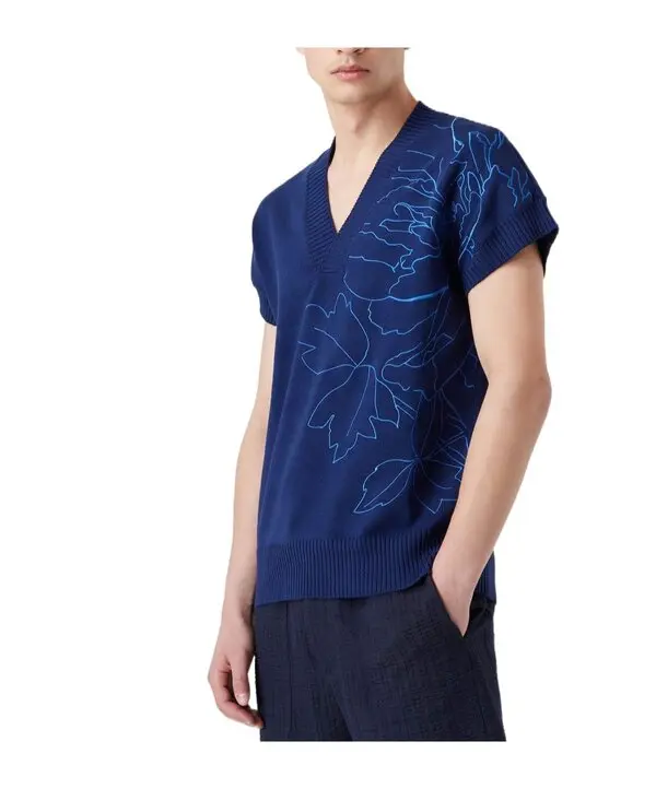 Emporio Armani V-neck Knit Vest With Floral Embroidery