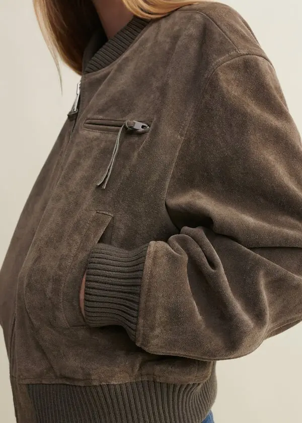 ARMA Cropped Suede Bomber Jacket