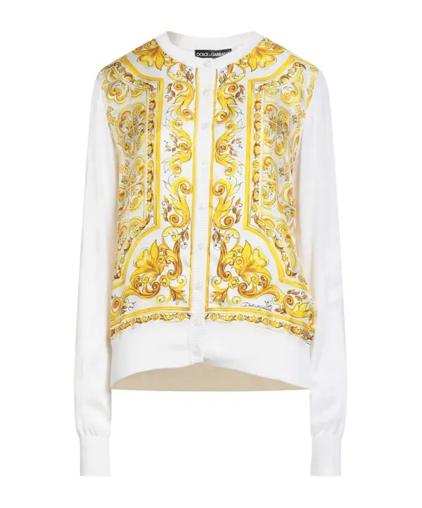 Dolce & Gabbana Long Sleeve Knit Top With Baroque Print - Ivory