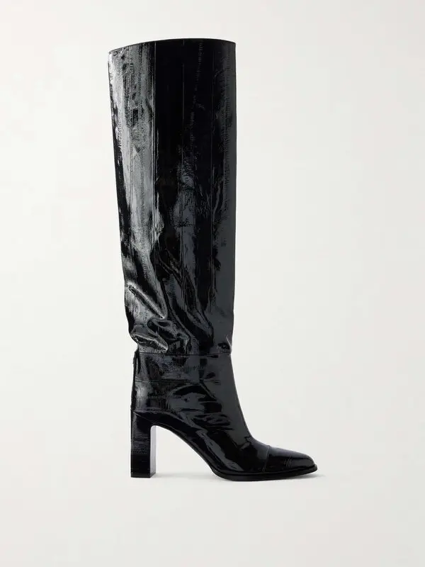 JIMMY CHOO Caly 85 Eel-effect Leather Knee Boots - Black