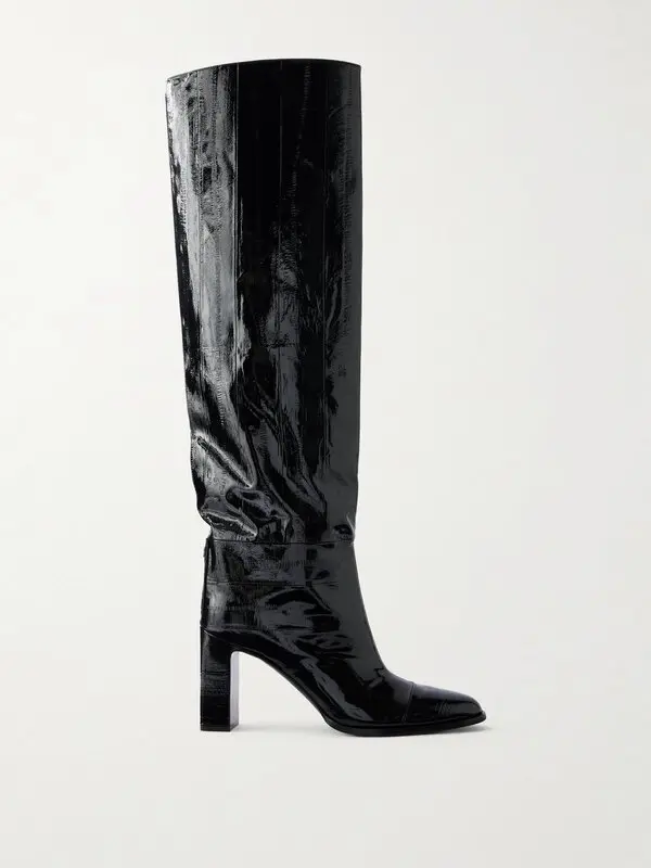 JIMMY CHOO Caly 85 Eel-effect Leather Knee Boots