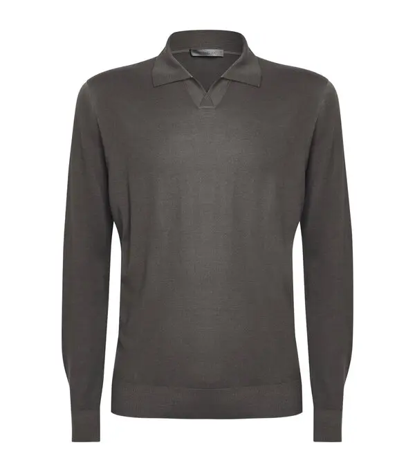 Corneliani Virgin Wool Long-sleeve Polo Shirt