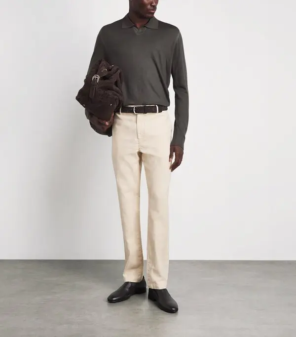 Corneliani Virgin Wool Long-sleeve Polo Shirt