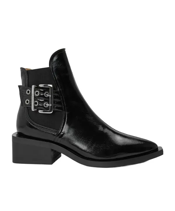 GANNI Glossy Ankle Boots - Black