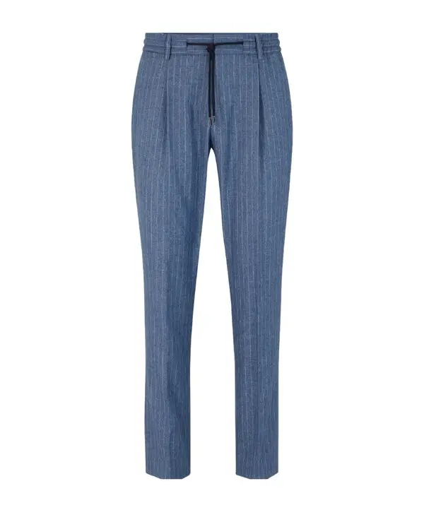 Hugo Boss Fine Pinstripe Pleated Casual Trousers - Blue