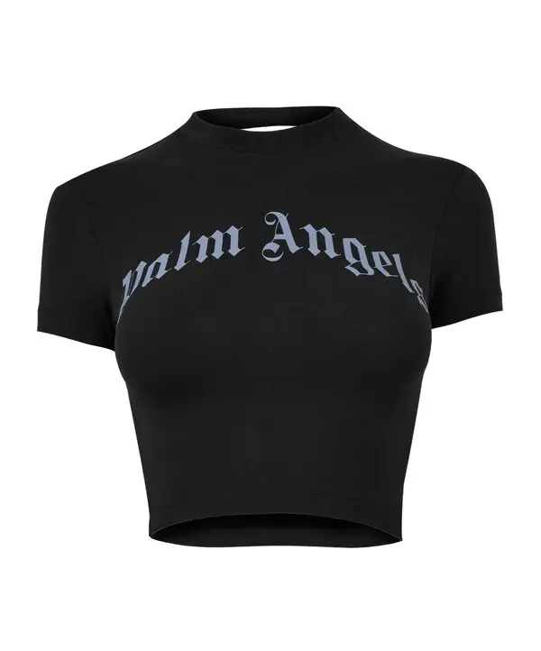 Palm Angels Cropped T-shirt With Gothic Logo - Black