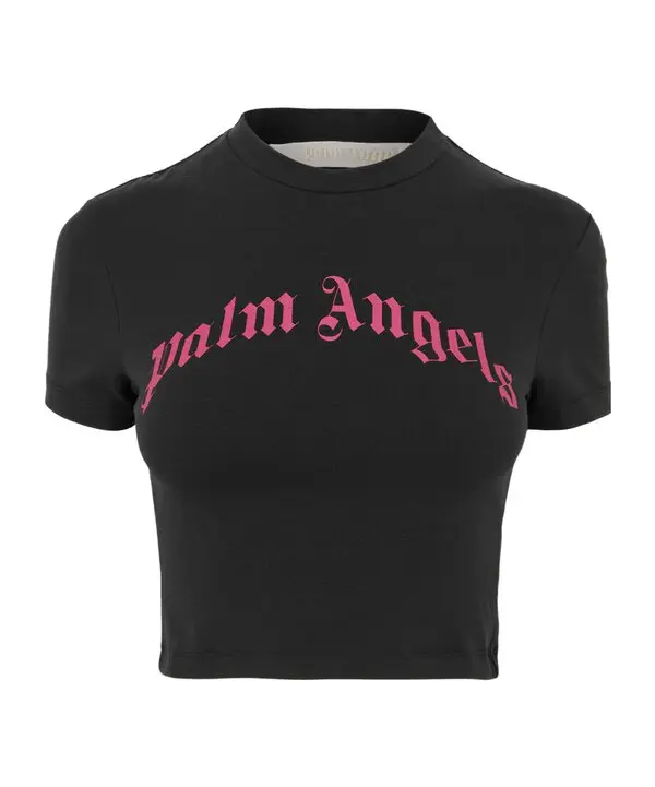 Palm Angels Cropped T-shirt With Gothic Logo