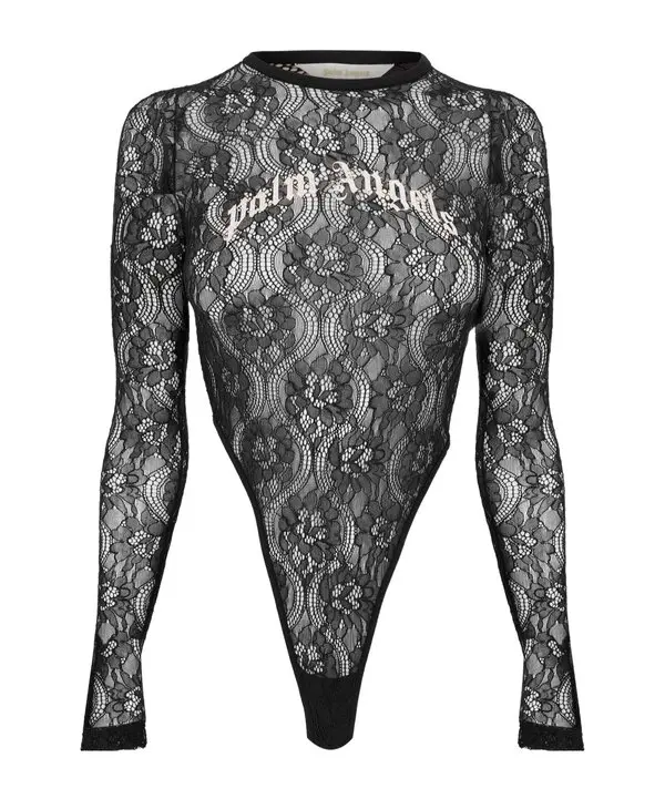 Palm Angels Lace Longsleeve Bodysuit - Black