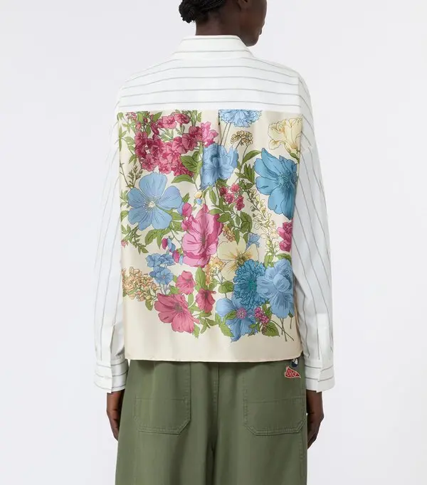 Max Mara Striped Cotton Poplin Shirt With Floral Satin Back Panel