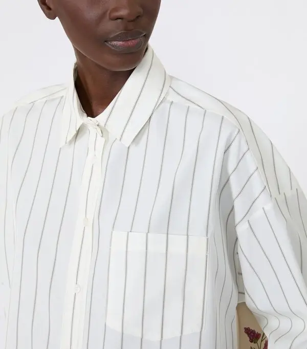 Max Mara Striped Cotton Poplin Shirt With Floral Satin Back Panel