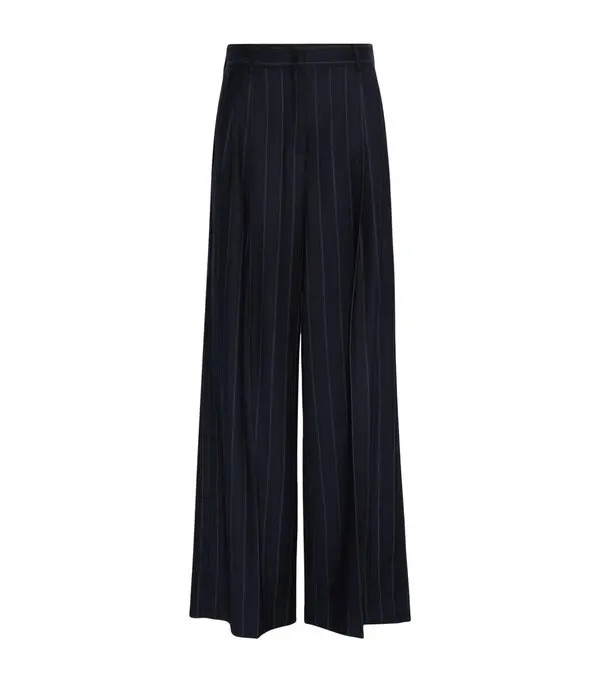 Max Mara Stretch-virgin Wool Pinstripe Wide-leg Trousers - Navy