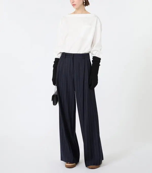 Max Mara Stretch-virgin Wool Pinstripe Wide-leg Trousers