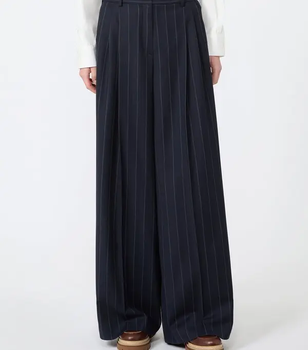 Max Mara Stretch-virgin Wool Pinstripe Wide-leg Trousers
