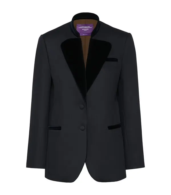 Max Mara Virgin Wool Blazer With Velvet Trim - Navy