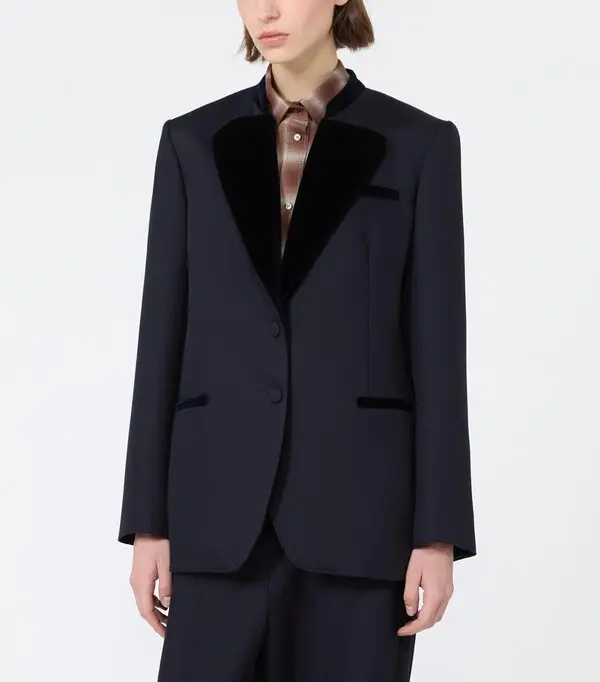 Max Mara Virgin Wool Blazer With Velvet Trim