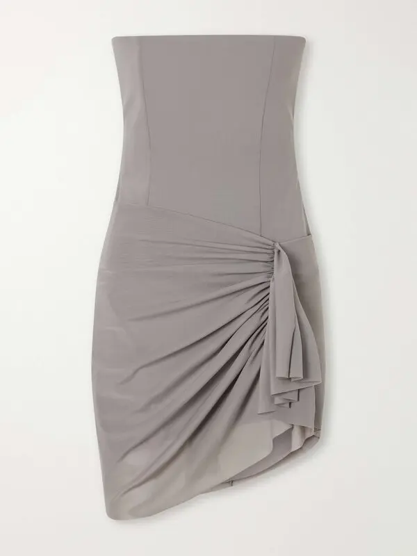 Alex Perry Strapless Gathered Jersey Mini Dress - Light Gray