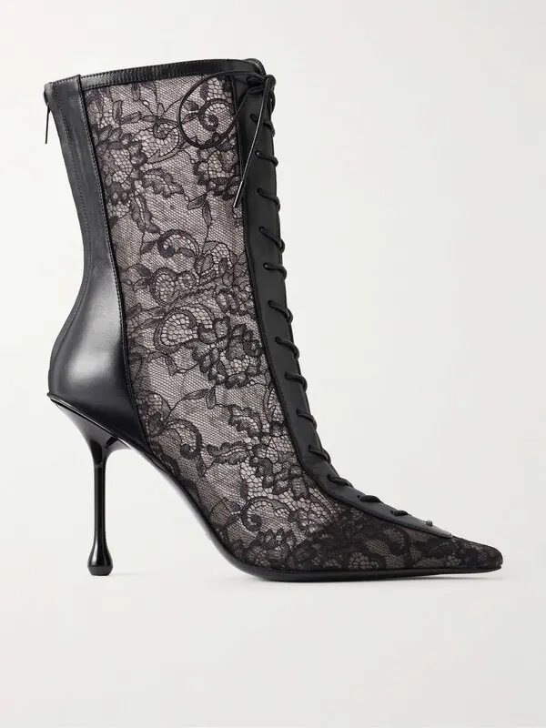 JIMMY CHOO Scarlett 95 Lace And Leather Ankle Boots - Black