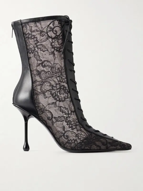 JIMMY CHOO Scarlett 95 Lace And Leather Ankle Boots - Black