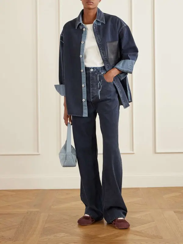 Bottega Veneta Overdyed Organic Denim Jacket With Leather Trim