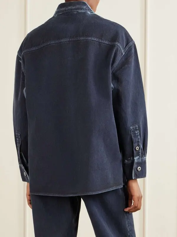 Bottega Veneta Overdyed Organic Denim Jacket With Leather Trim