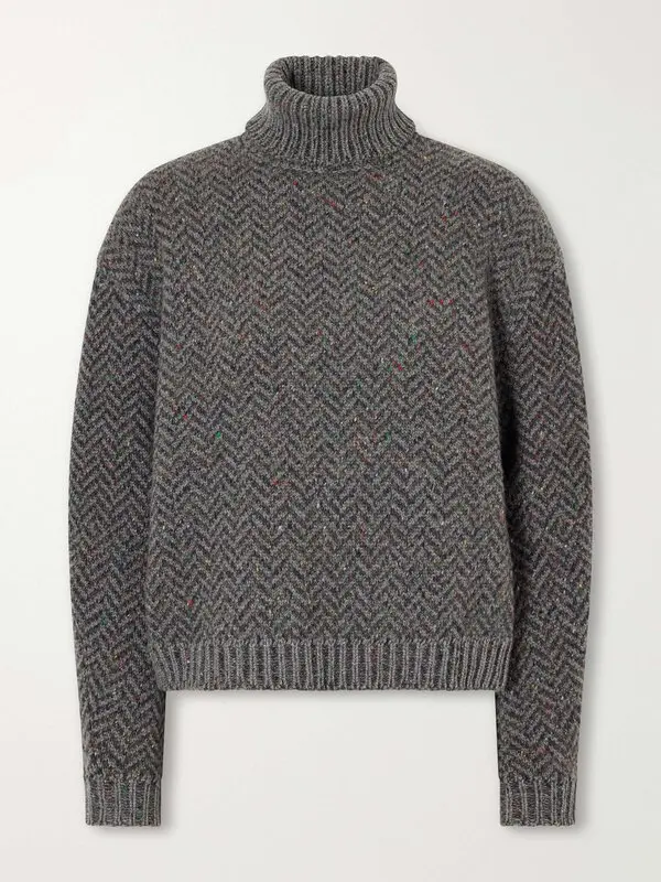 Gabriela Hearst Courtney Herringbone Cashmere Turtleneck Sweater - Gray