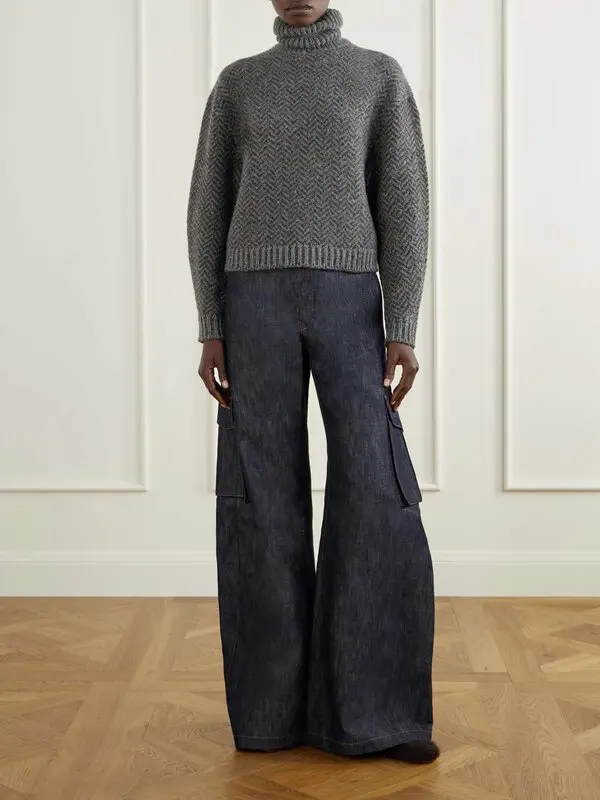 Gabriela Hearst Courtney Herringbone Cashmere Turtleneck Sweater