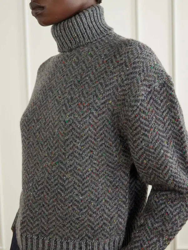 Gabriela Hearst Courtney Herringbone Cashmere Turtleneck Sweater