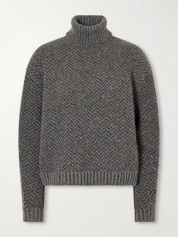 Gabriela Hearst Courtney Herringbone Cashmere Turtleneck Sweater - Gray