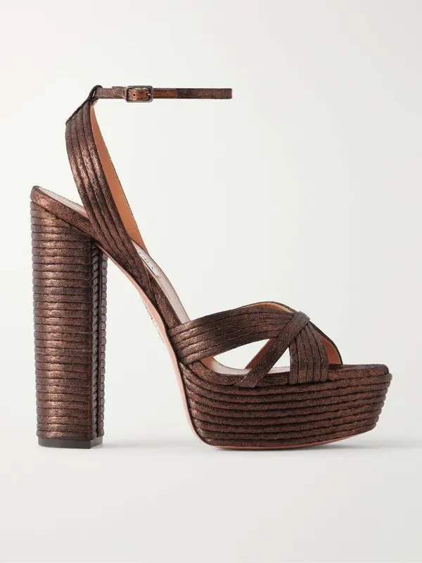 AQUAZZURA Sundance 140 Metallic Leather Sandals - Bronze