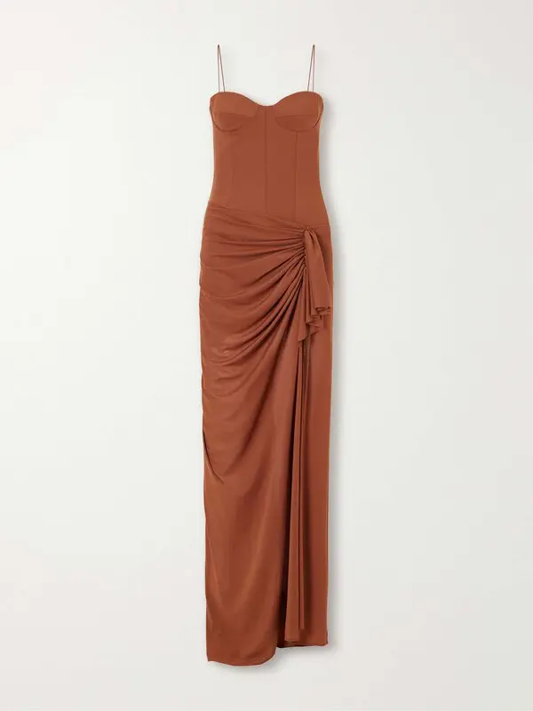 Alex Perry Tie-detailed Draped Jersey Gown - Brown