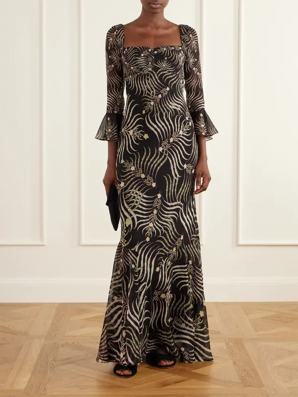 Saloni Willa Printed Silk-chiffon Gown