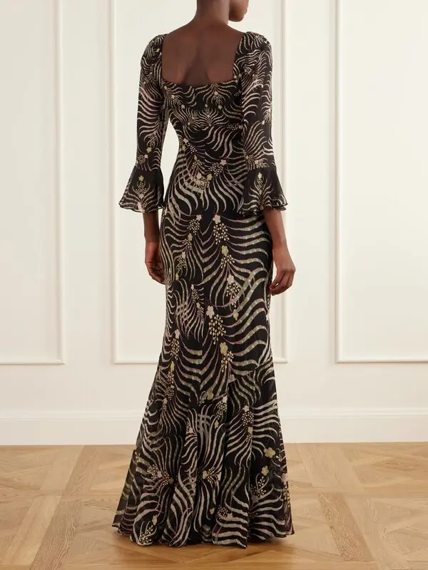 Saloni Willa Printed Silk-chiffon Gown